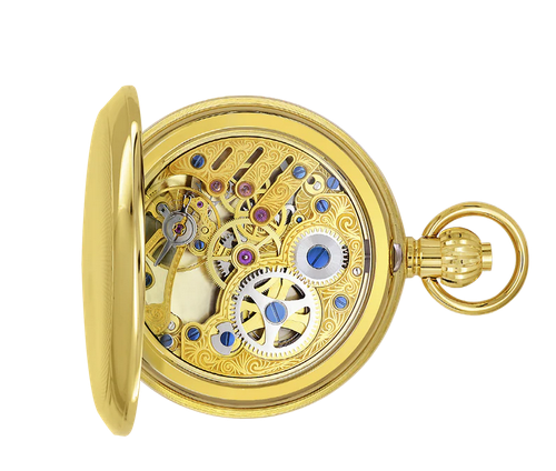 Classique - Gents Pocket Watch - Skeleton Dial Roman - Gold Plated ...